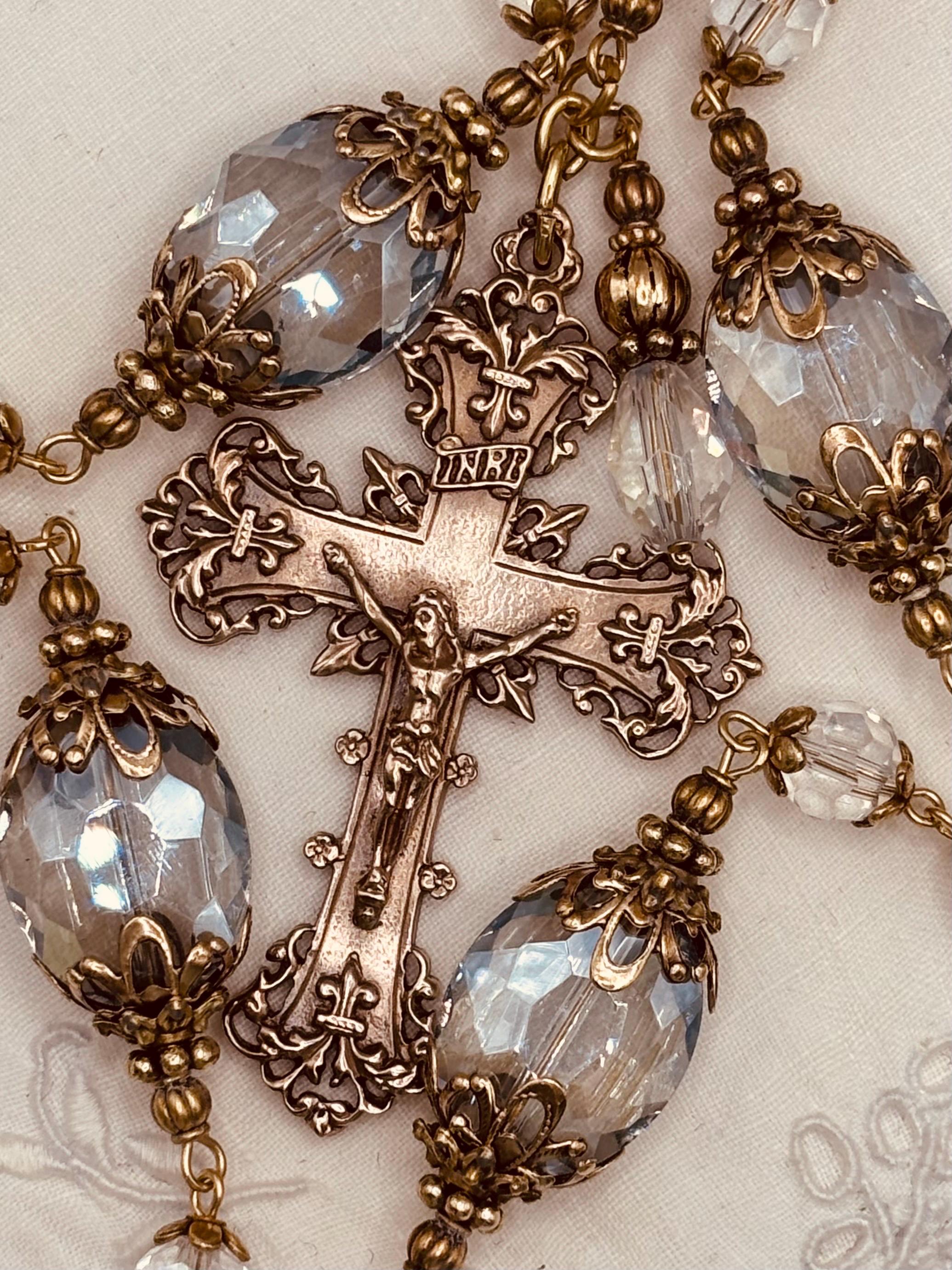 ROSARY ~ St. Bernadette ~ Madonna & Child ~ French Crucifix ~ Crystal ...