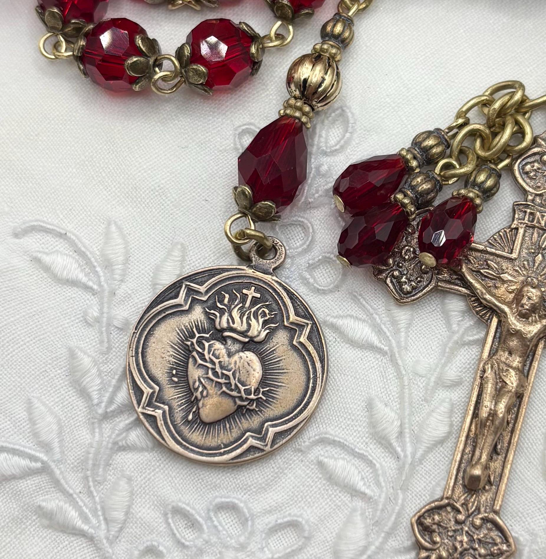Rosary ~ Sacred Heart & Presious Blood of Jesus ~ Crystal ~ Bronze ...