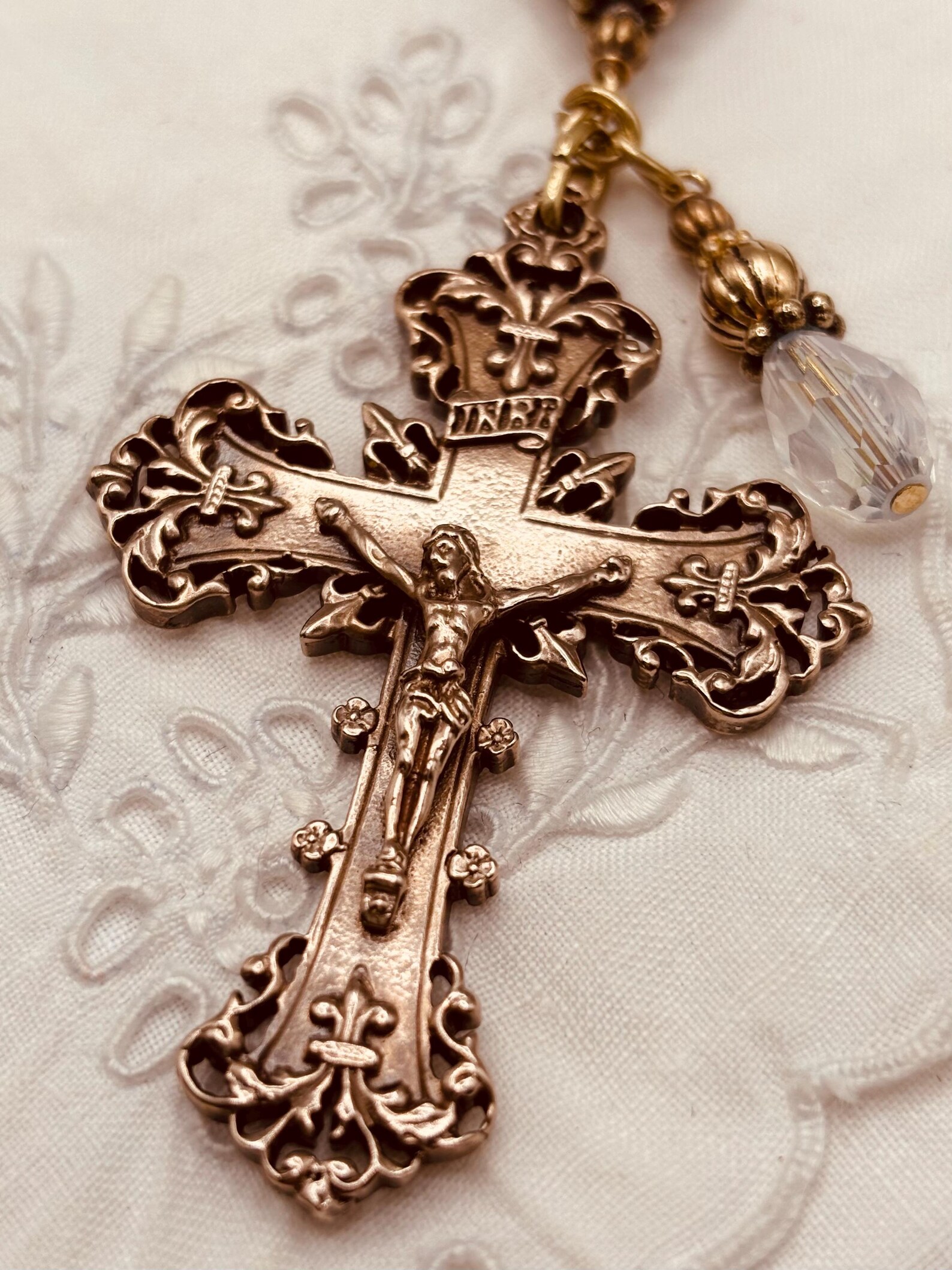 ROSARY ~ St. Bernadette ~ Madonna & Child ~ French Crucifix ~ Crystal ...