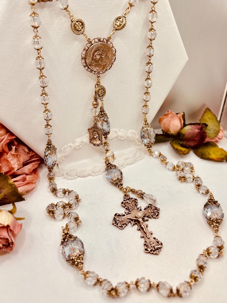 ROSARY ~ St. Bernadette ~ Madonna & Child ~ French Crucifix ~ Crystal ...