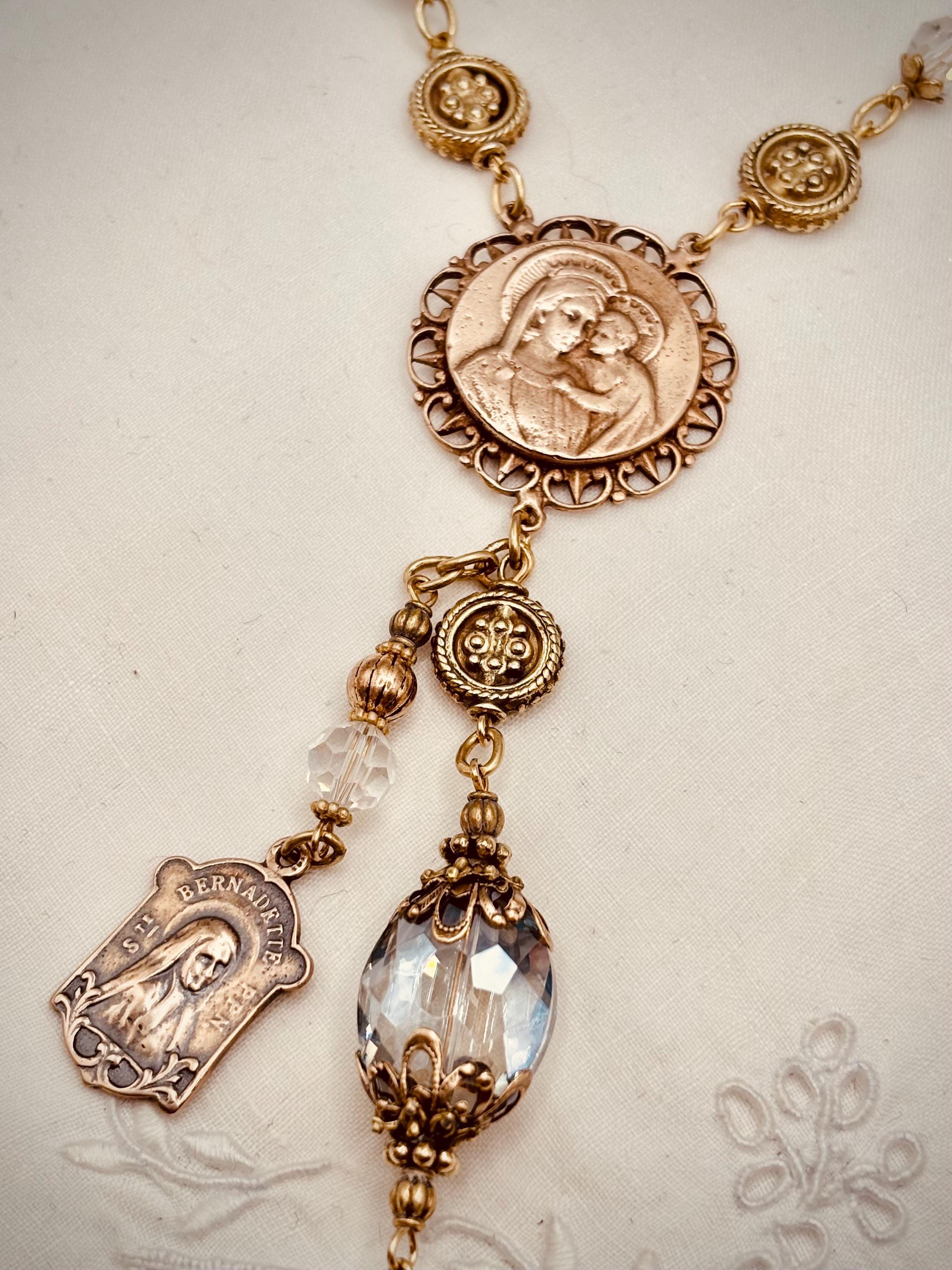 ROSARY ~ St. Bernadette ~ Madonna & Child ~ French Crucifix ~ Crystal ...