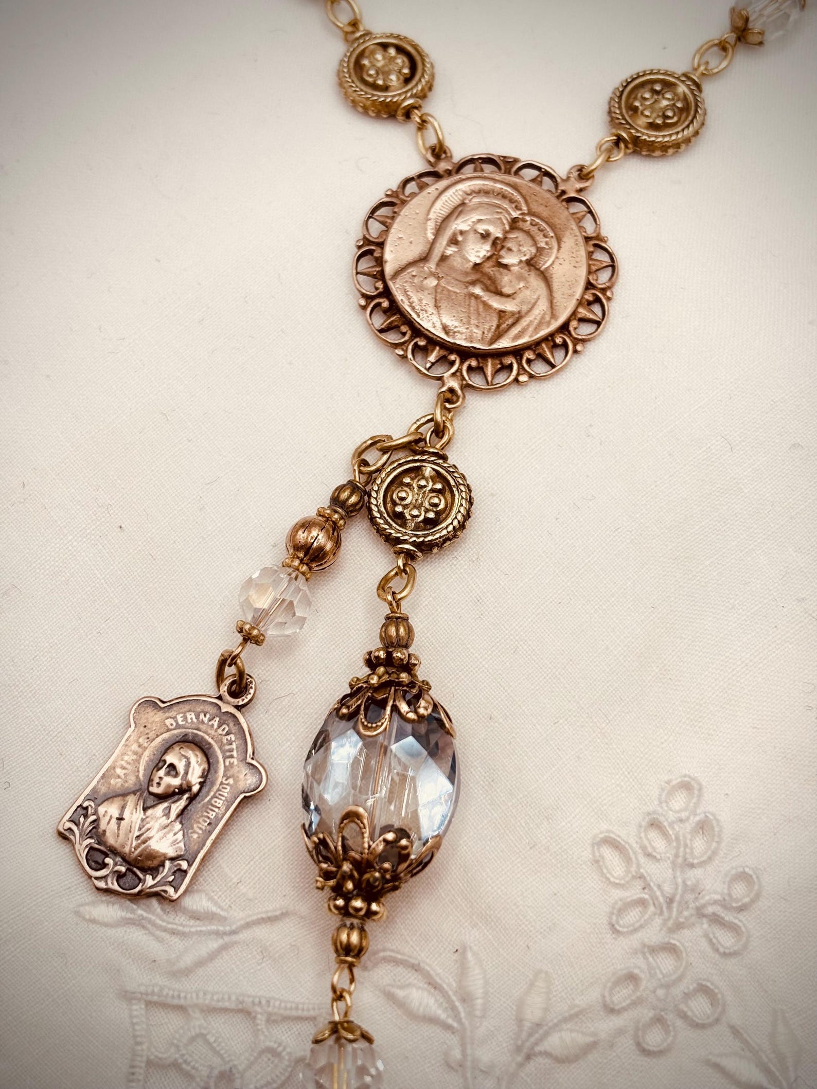 ROSARY ~ St. Bernadette ~ Madonna & Child ~ French Crucifix ~ Crystal ...