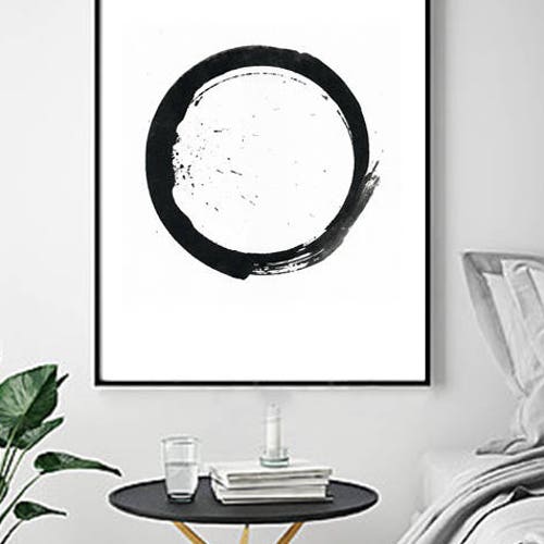 Abstract Watercolor Black and White Art Print Circle Geometric | Etsy