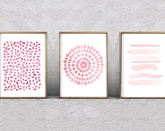 Pink art Prints Set of 4 Wall art Abstract Watercolor | Etsy