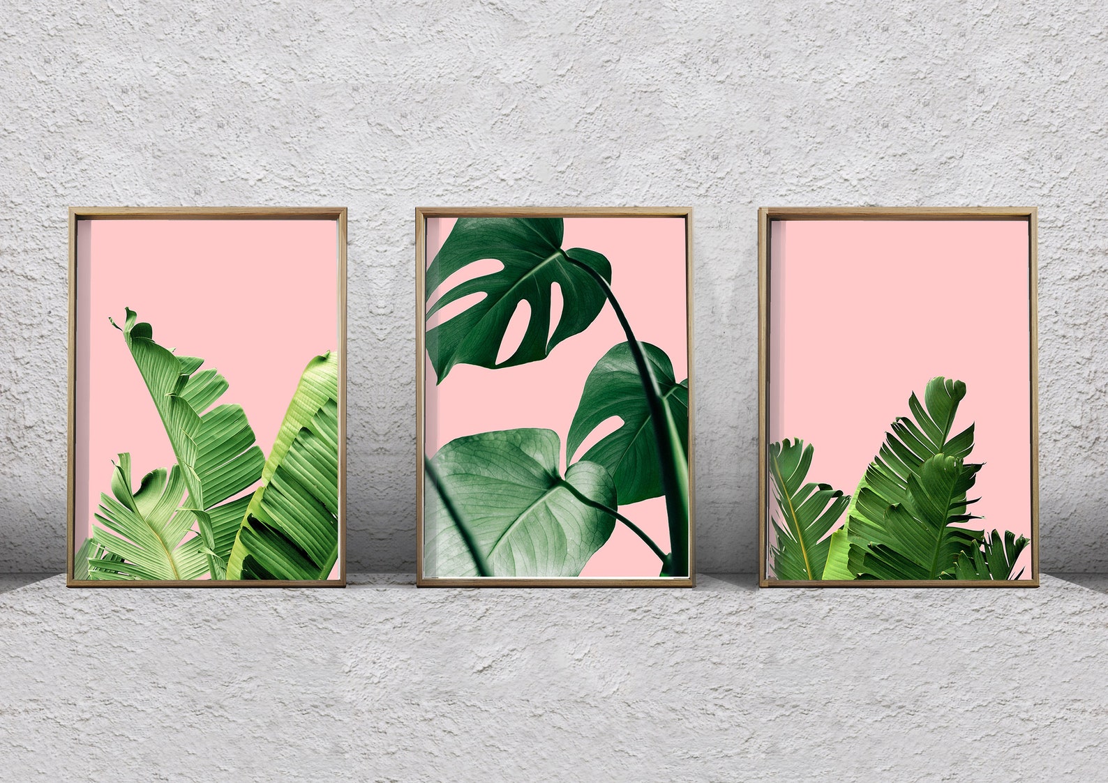 Topical Leaf Prints Set Pink Green Wall art Botanical Posters | Etsy