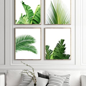 Set of 4 Tropical Leaves, Leaf Prints Set, Green Wall Art, Minimalist ...