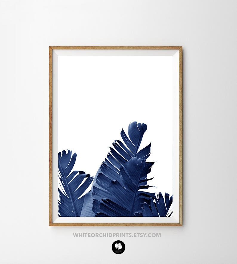 Blue Leaf Prints Set of 3 Navy Art Prints Tropical Decor - Etsy
