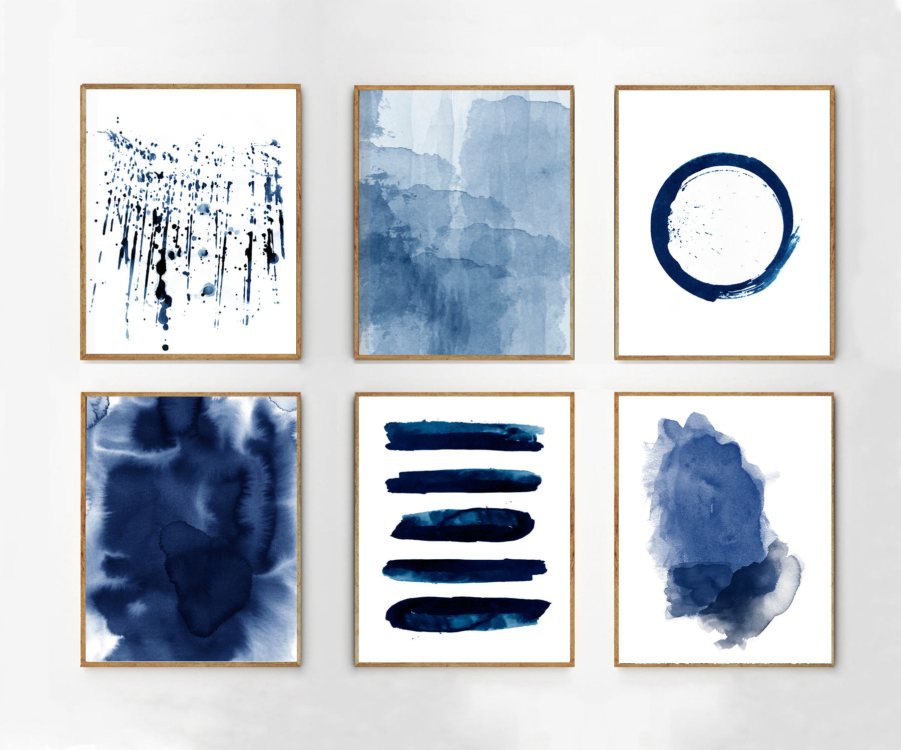 Abstract Watercolor Prints Set of 6 Blue Wall Art Minimalist - Etsy