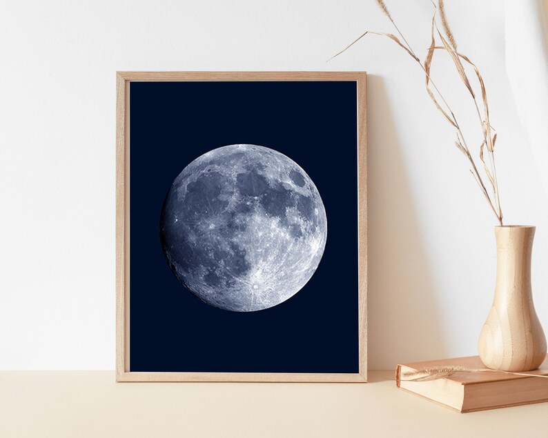 Navy Blue Moon Print Blue White Home Decor Night Sky La - Etsy
