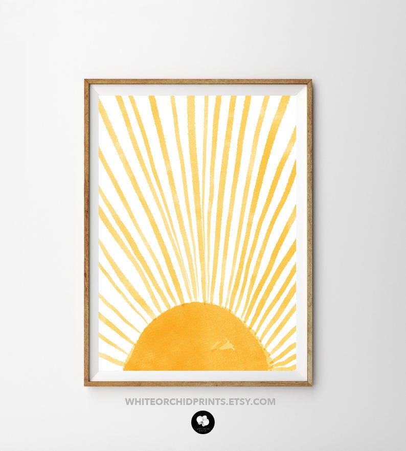 Yellow Sun Print Watercolor Painting Minimalist Art Modern - Etsy