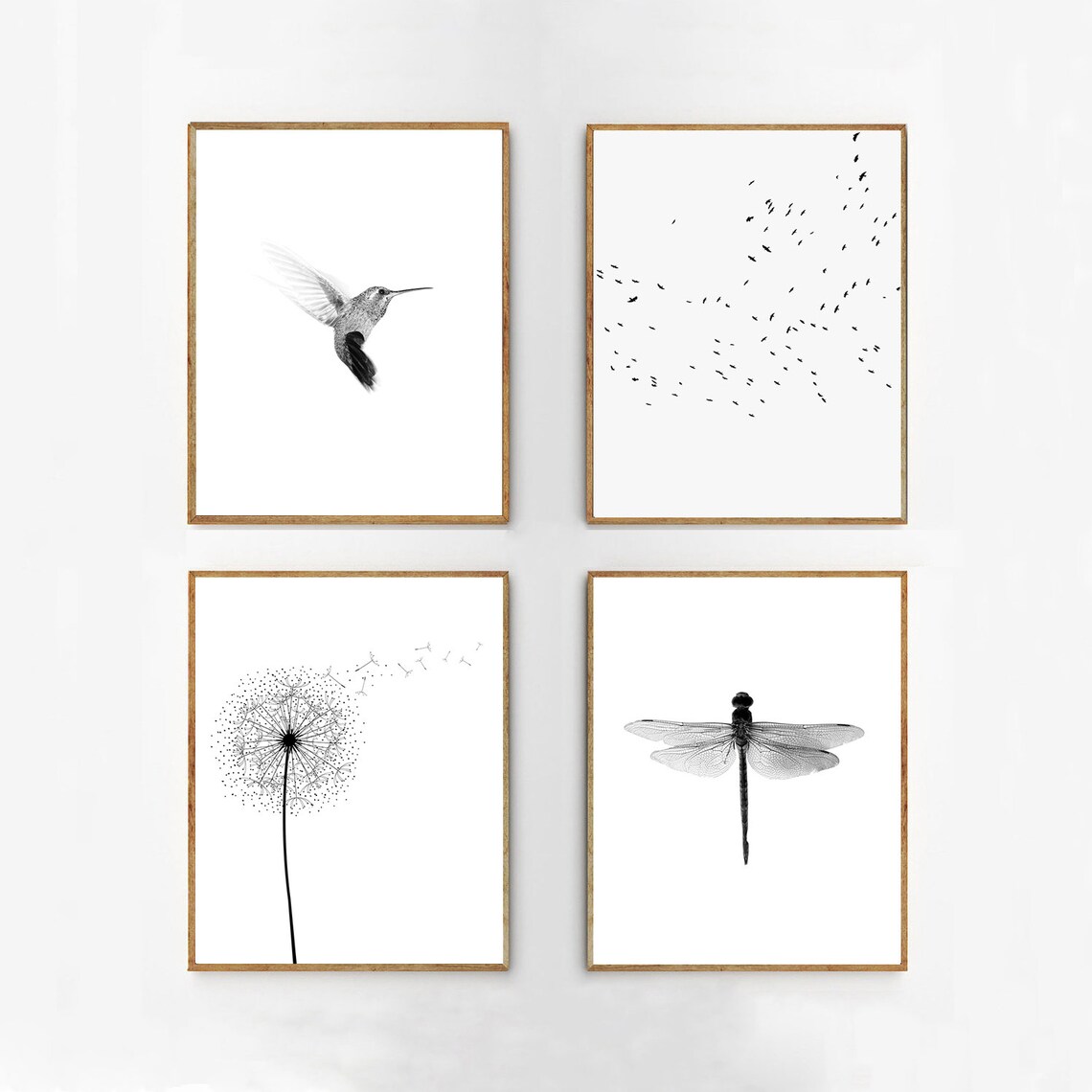 Nature Prints Set Botanical Posters Black White Wall Art Birds | Etsy