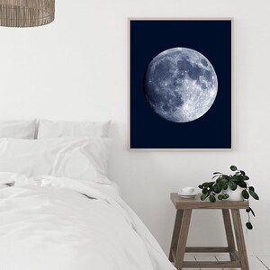 Navy Blue Moon Print, Blue White Home Decor, Night Sky, La Luna ...