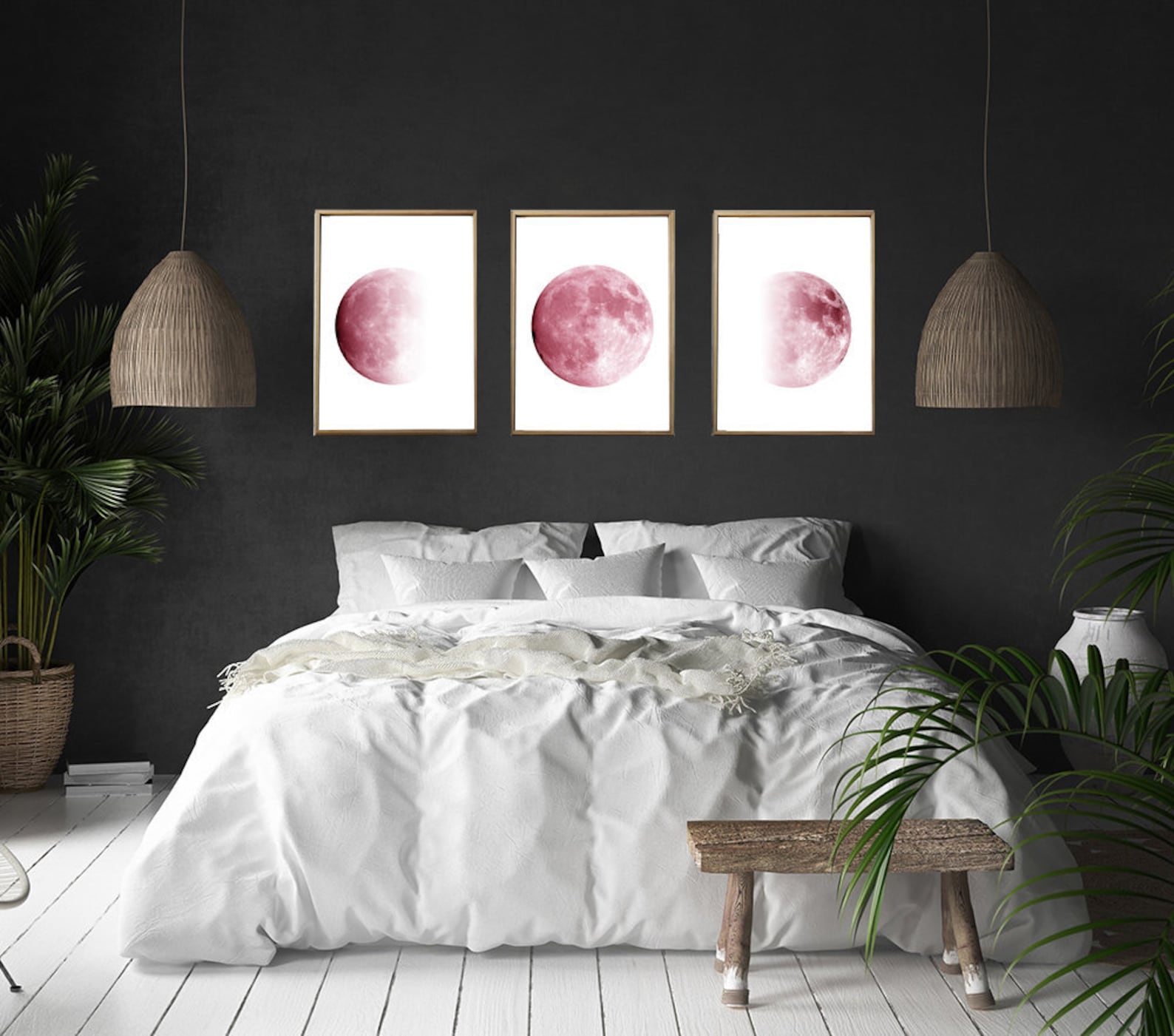 Pink Moon Prints Set Moon Phases Wall Art Blush Pink Art - Etsy