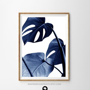 Blue Leaf Prints Set of 3, Navy Art Prints, Tropical Decor, Nordic ...