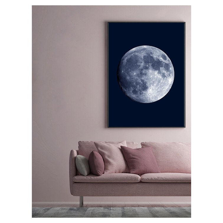 Navy Blue Moon Print Blue White Home Decor Night Sky La | Etsy