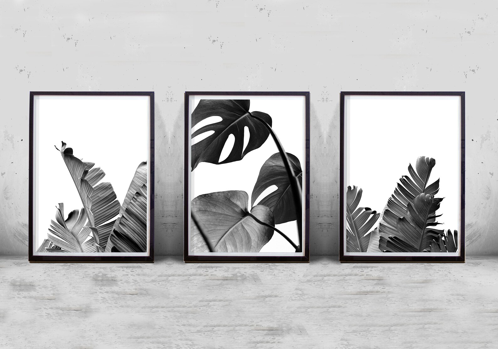 Black and White Wall Art Tropical Leaf Prints Set of 3 | Etsy