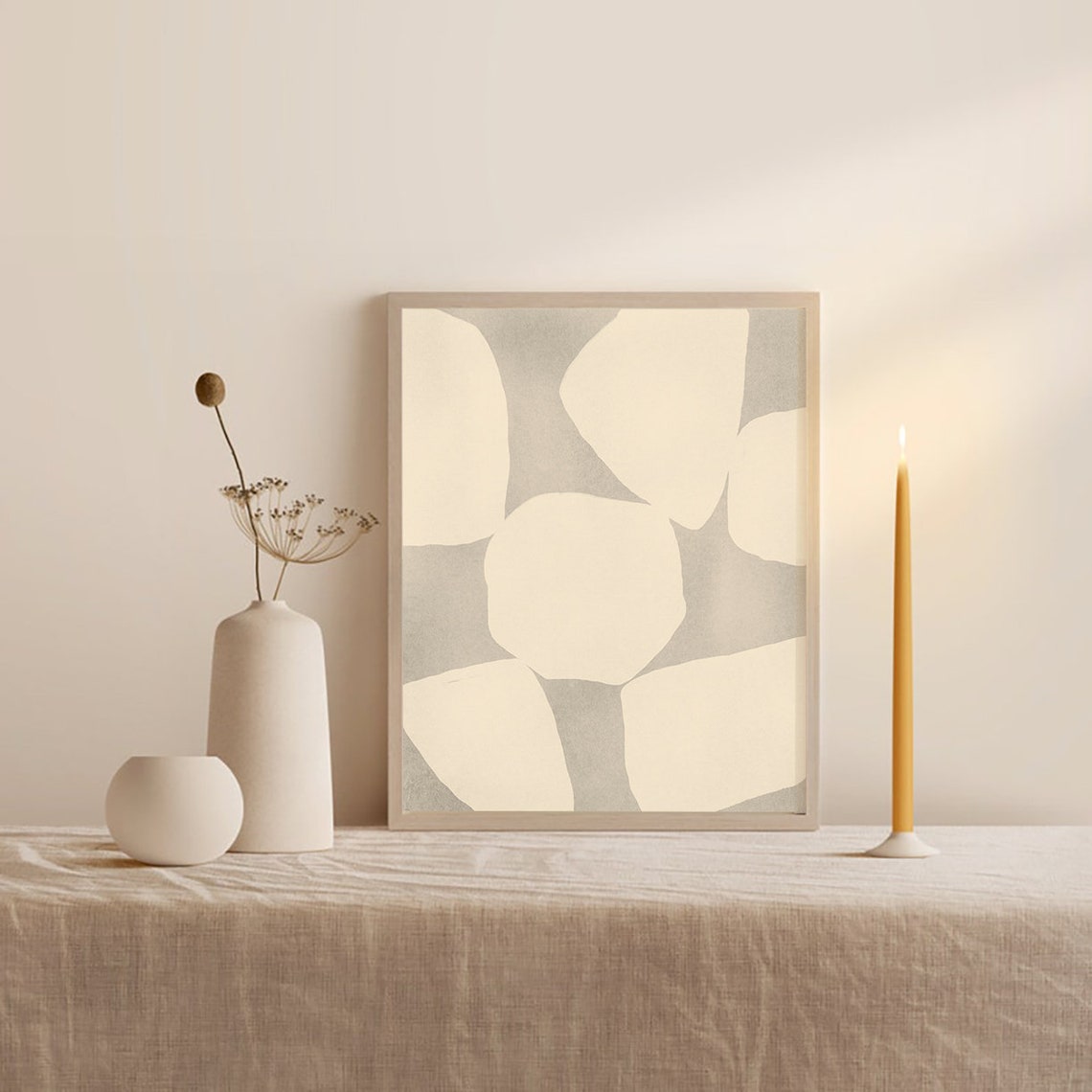 Neutral Prints Set Beige Organic Minimalist Art White Abstract Shapes ...