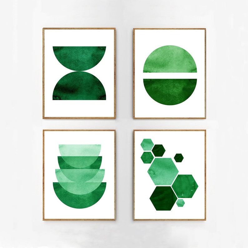 Abstract Prints Set, Emerald Green Abstract Wall Art, Large Abstract ...