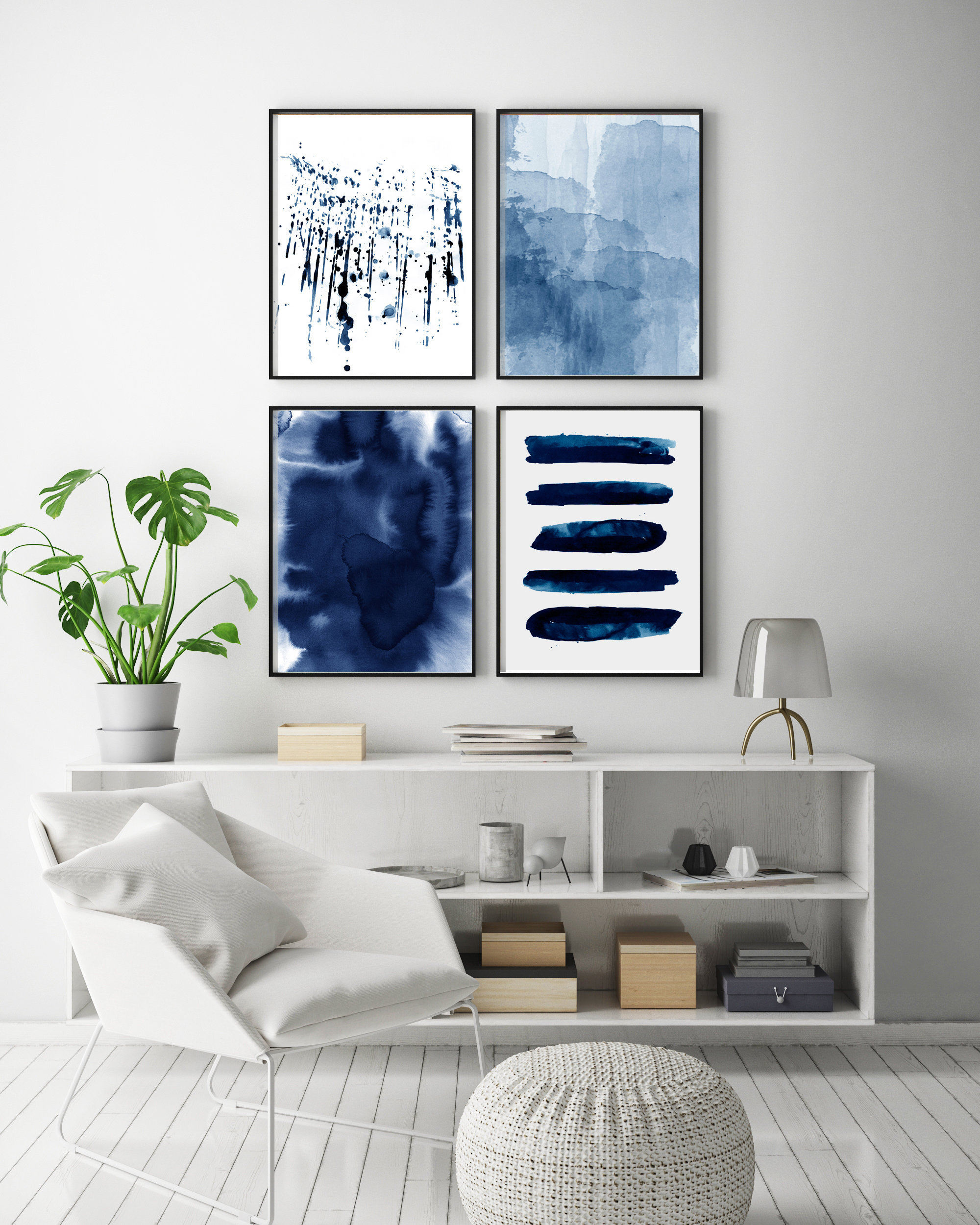 Abstract Painting Abstract Prints Set Navy Wall Art Indigo - Etsy