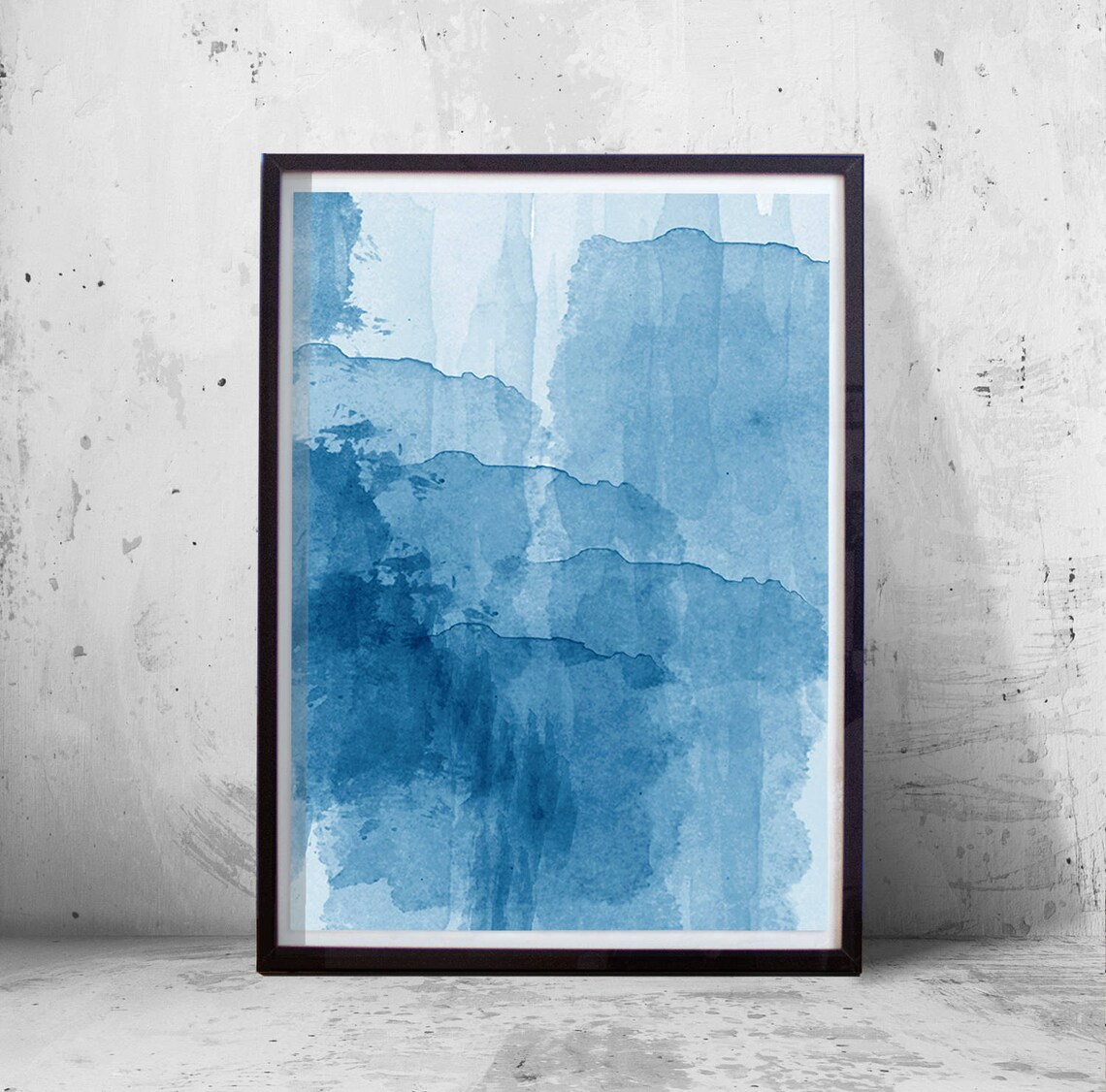 Abstract Art Watercolor Indigo Blue Wall Art Navy Boho Decor Stripes ...