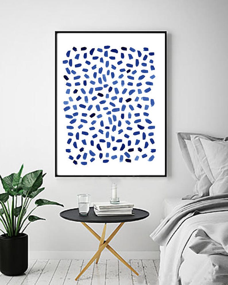Abstract Watercolor Painting Print Blue Dots Dashes - Etsy