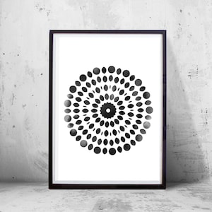 Abstract Wall Art Circle Watercolor Prints Set of 3 Black and White ...