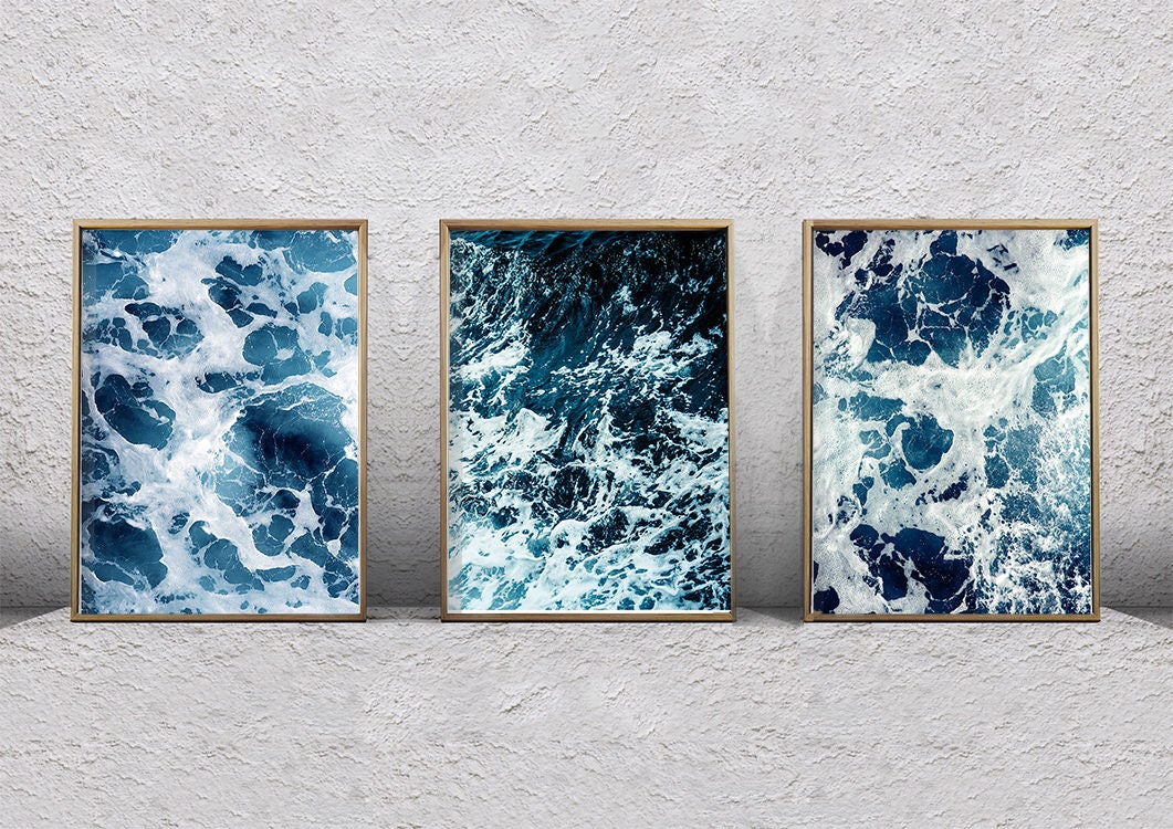 Ocean Waves Prints Set of 3 Sea Foam Minimalist Poster Blue - Etsy