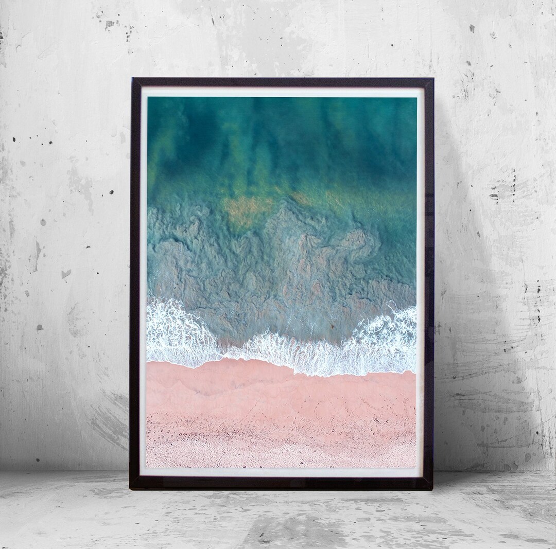 Ocean Print Turquoise Wall Art Blush Pink Art Print Waves Sea Foam ...