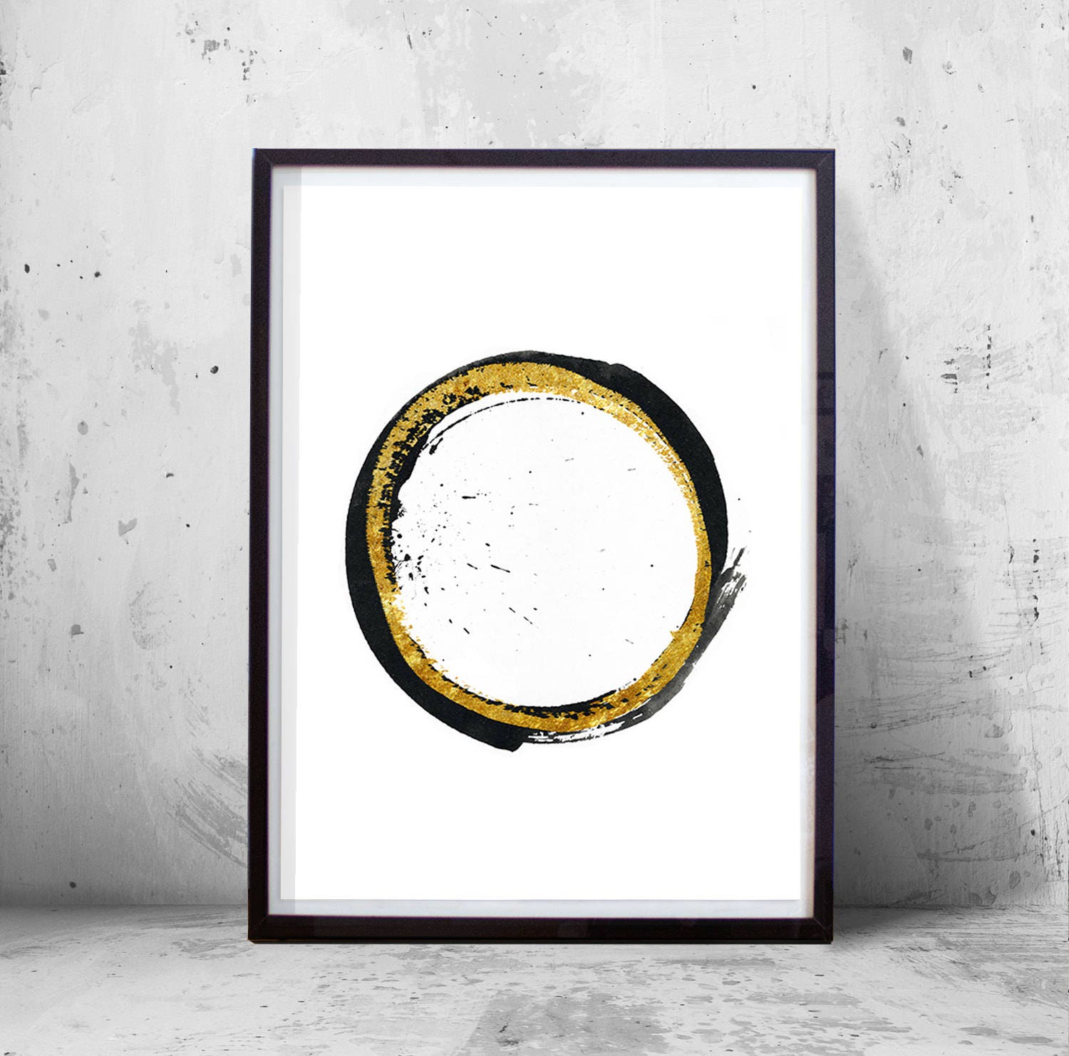Abstract Art Print Circle Watercolor Painting Black Gold Zen - Etsy