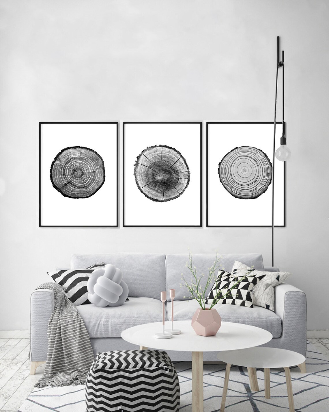 Tree Rings Set of 3 Prints Black White Wall Art Tree Log | Etsy