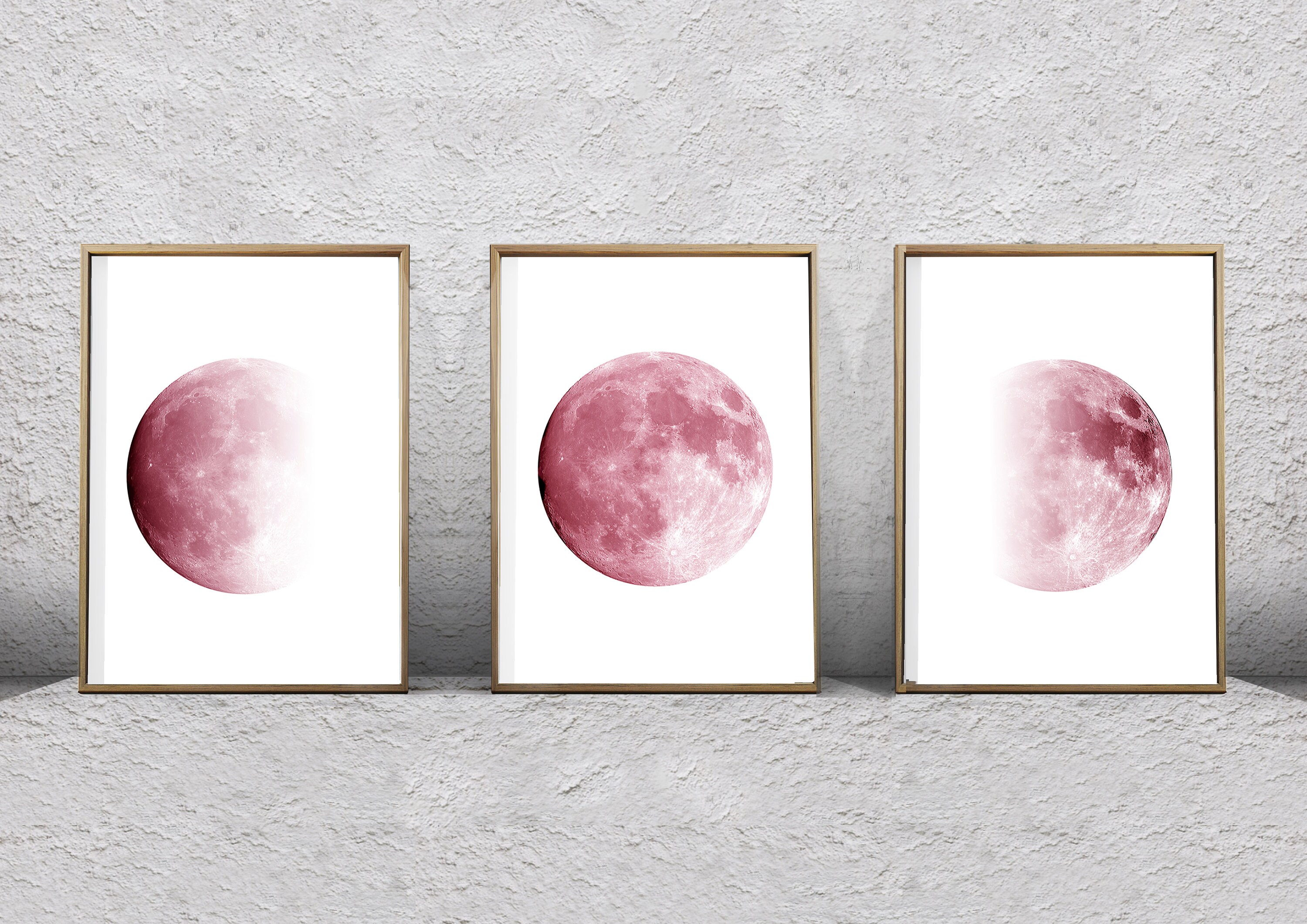 Pink Moon Phases Prints Set of 3 Pink Wall Art Lunar Phases | Etsy