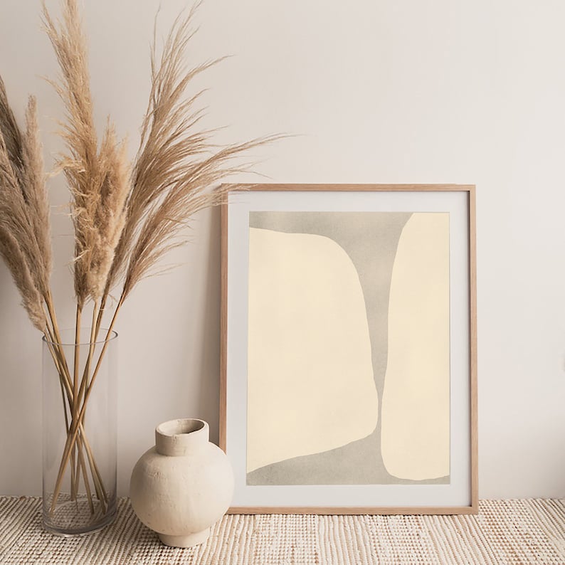 Neutral Prints Set Beige Organic Minimalist Art White Abstract Shapes ...