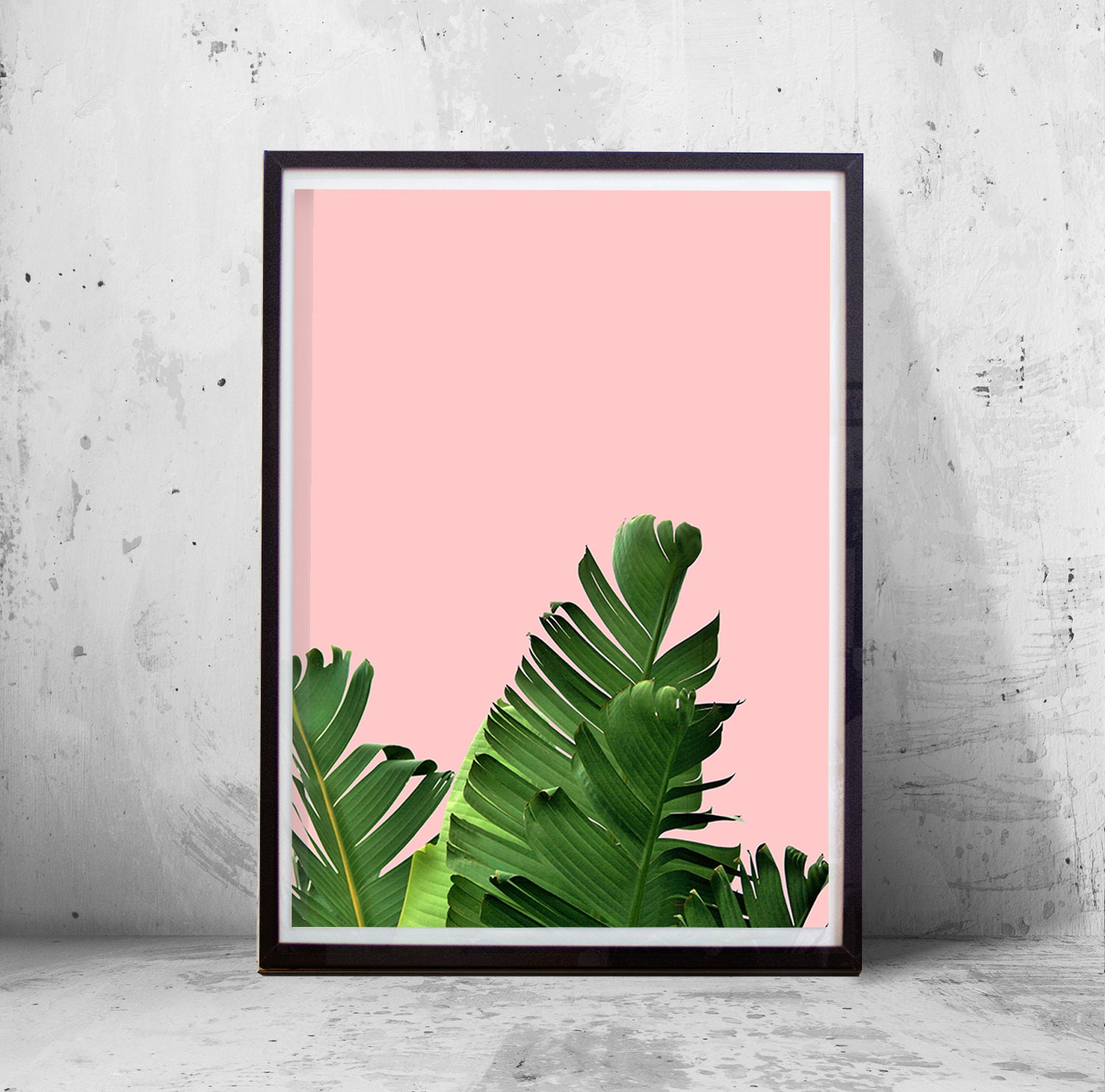 Topical Leaf Prints Set Pink Green Wall art Botanical Posters | Etsy