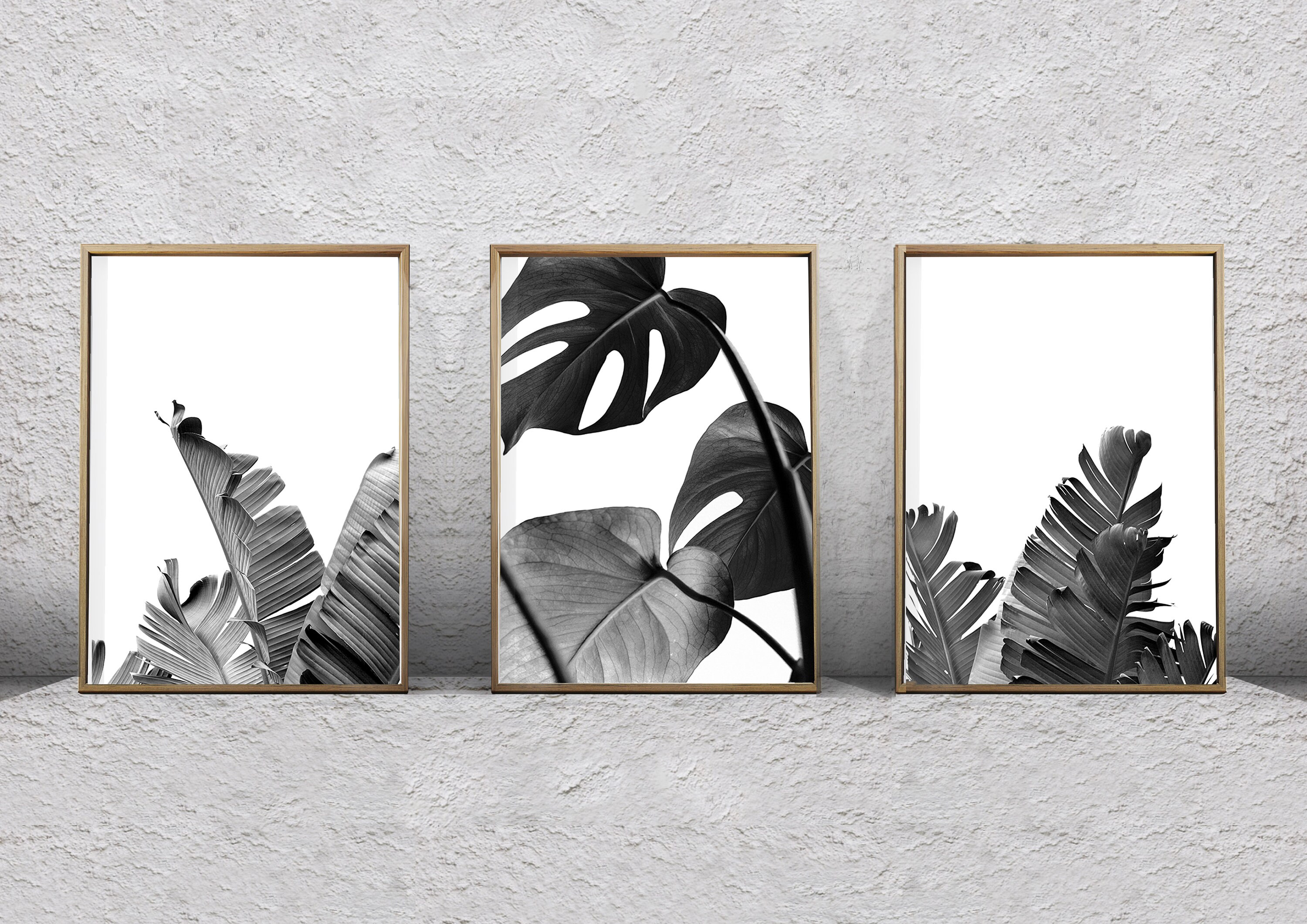 Black and White Wall Art Tropical Leaf Prints Set of 3 | Etsy
