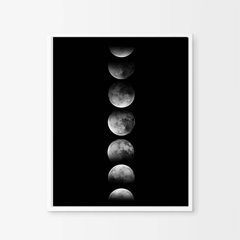 Moon Phase Print Minimalist Poster Black and White Wall Art | Etsy