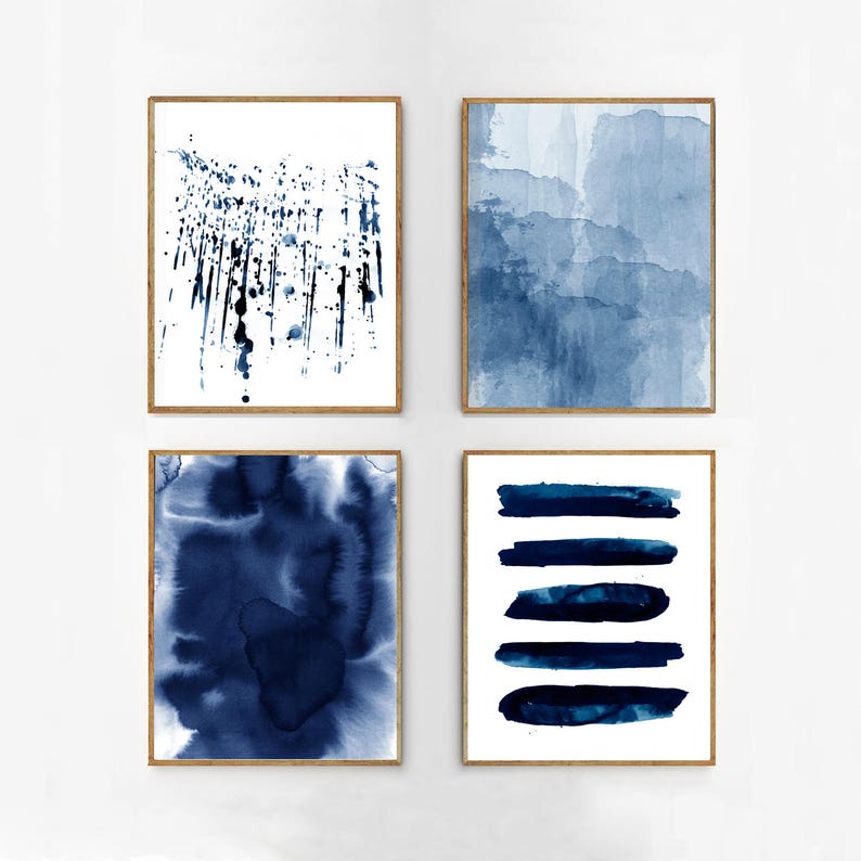 Abstract Painting Abstract Prints Set Navy Wall Art Indigo - Etsy