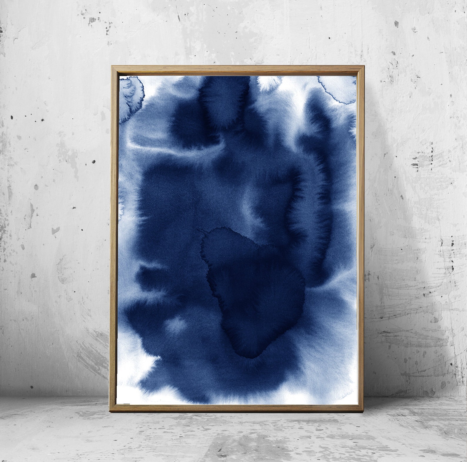 Abstract Watercolor Set Indigo Blue Wall Art Large Navy Prints - Etsy