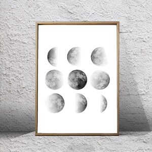 Moon Phase Print Minimalist Poster Black and White Wall Art Geometric ...
