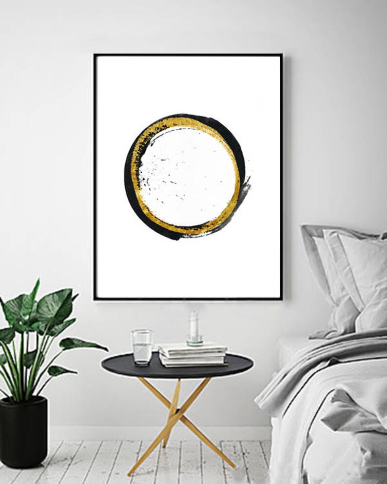Abstract Art Print Circle Watercolor Painting Black Gold Zen - Etsy