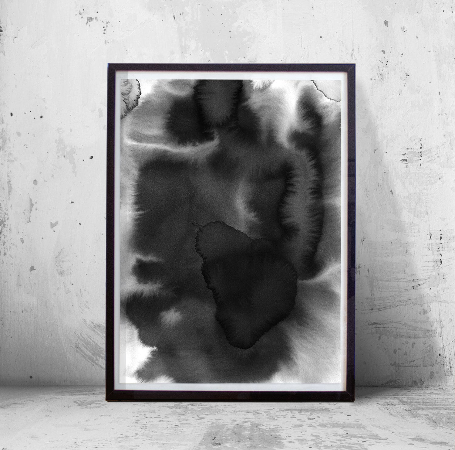 Abstract Watercolor Set of 3 Black White Stripes Dots Paint | Etsy