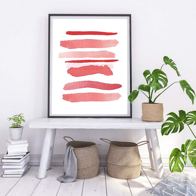 Blush Pink Stripes Print Abstract Art Minimalist Poster Red | Etsy