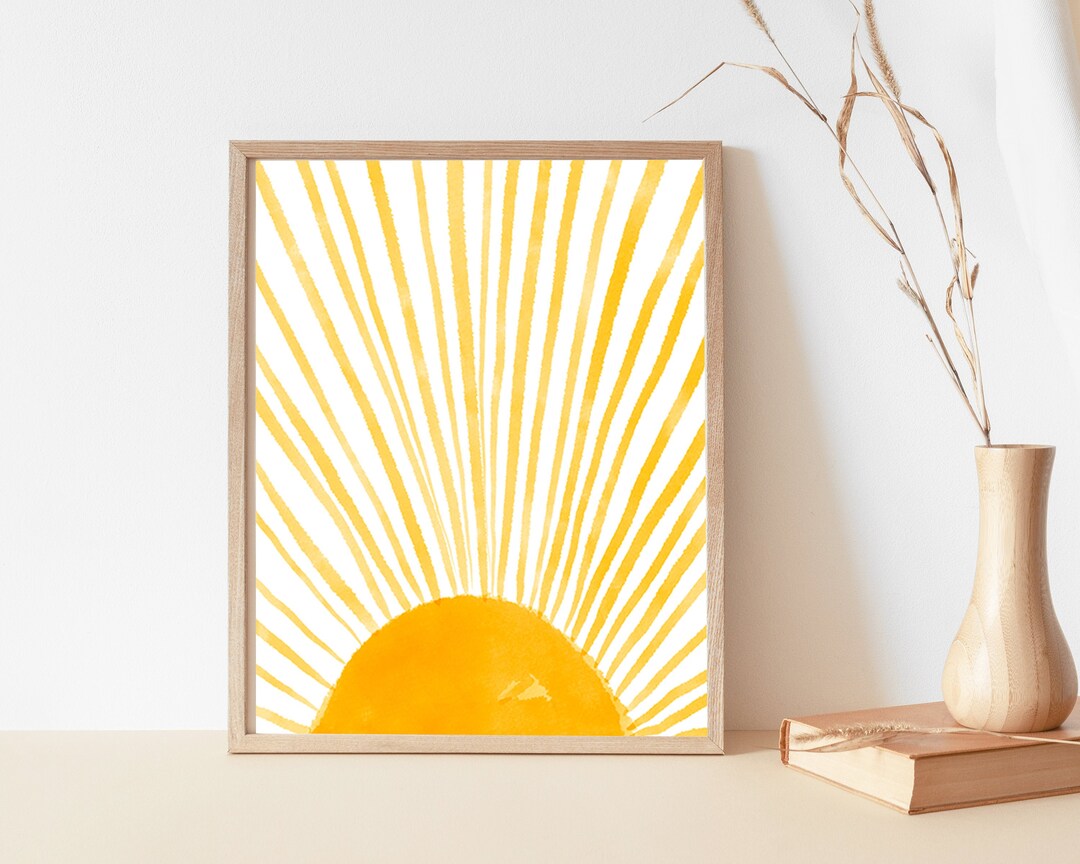 Yellow Sun Print Watercolor Painting Minimalist Art Modern Nursery Wall ...