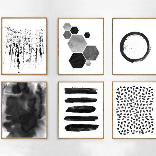 Abstract Watercolor Print Black White Wall Art Circle Mandala - Etsy
