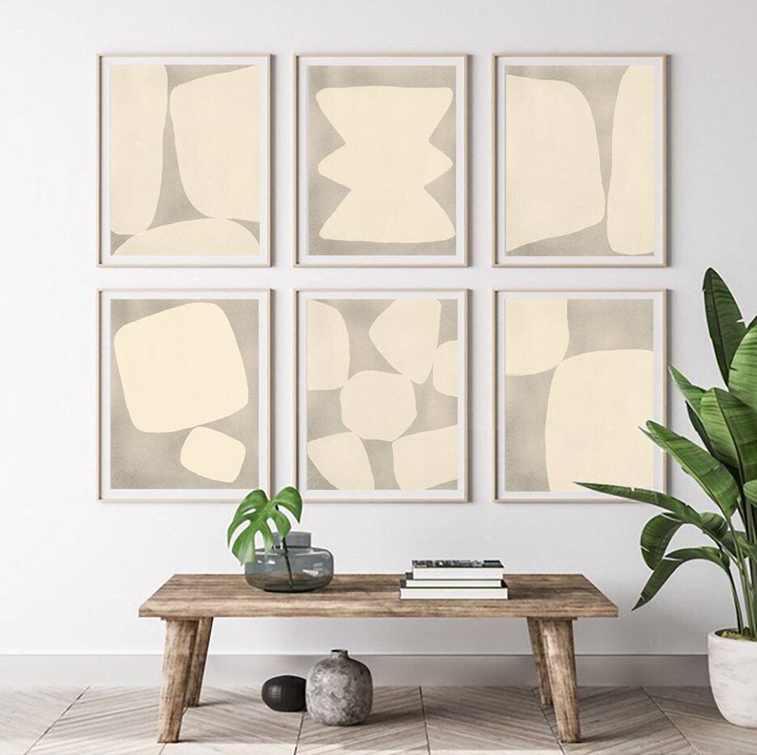 Neutral Prints Set Beige Organic Minimalist Art White Abstract Shapes ...