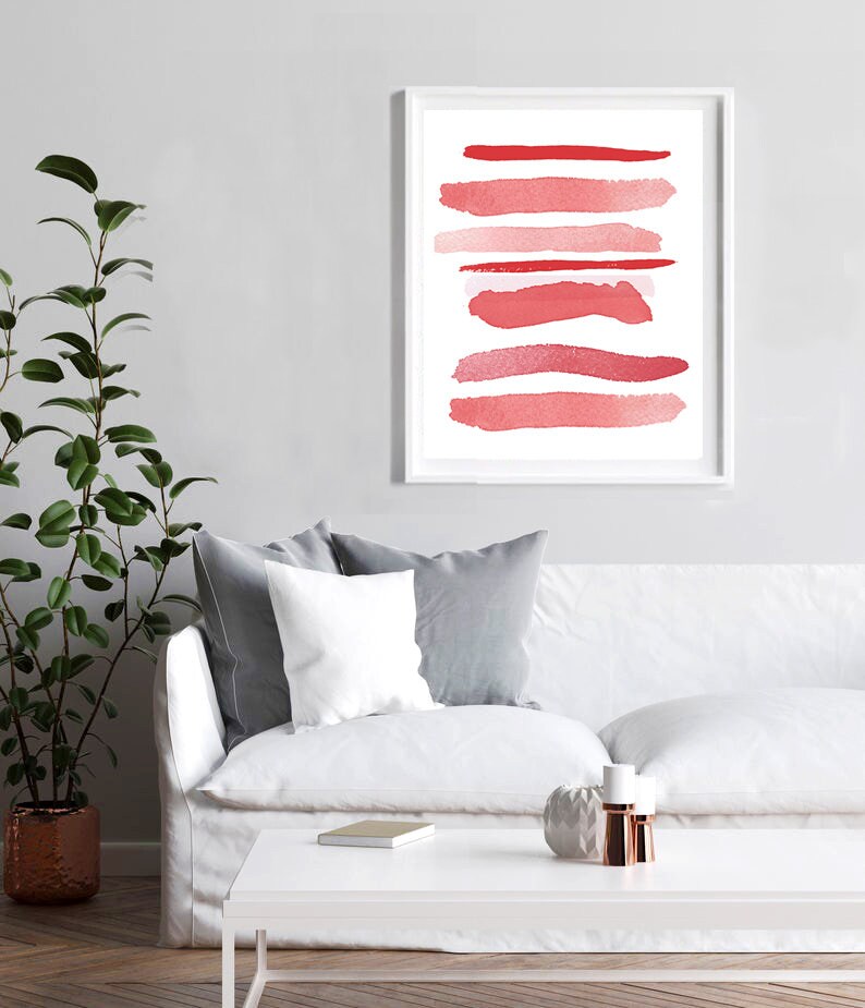 Blush Pink Stripes Print Abstract Art Minimalist Poster Red | Etsy