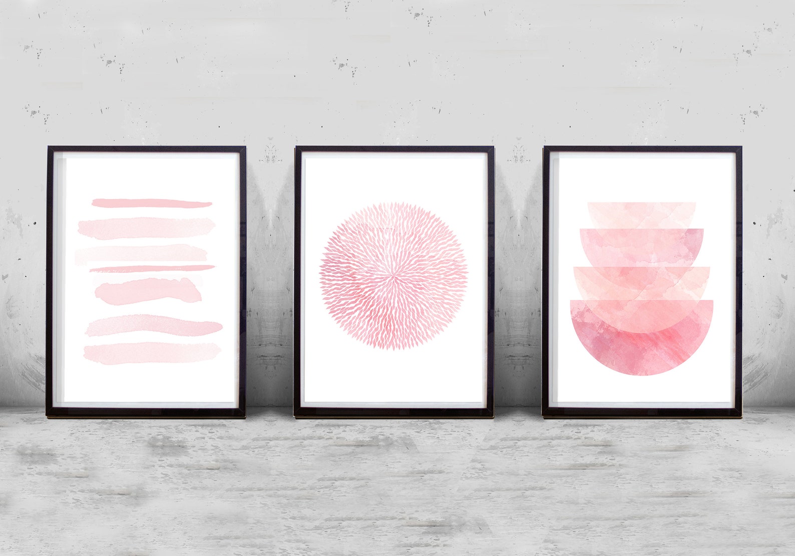 Pink Prints Set of 3 Pink Wall Art Blush Abstract Watercolor - Etsy