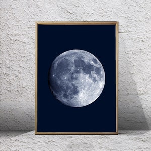 Navy Blue Moon Print, Blue White Home Decor, Night Sky, La Luna ...