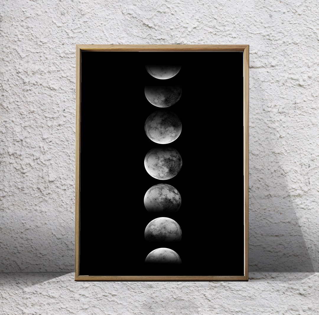 Moon Phase Print Minimalist Poster Black and White Wall Art Geometric ...