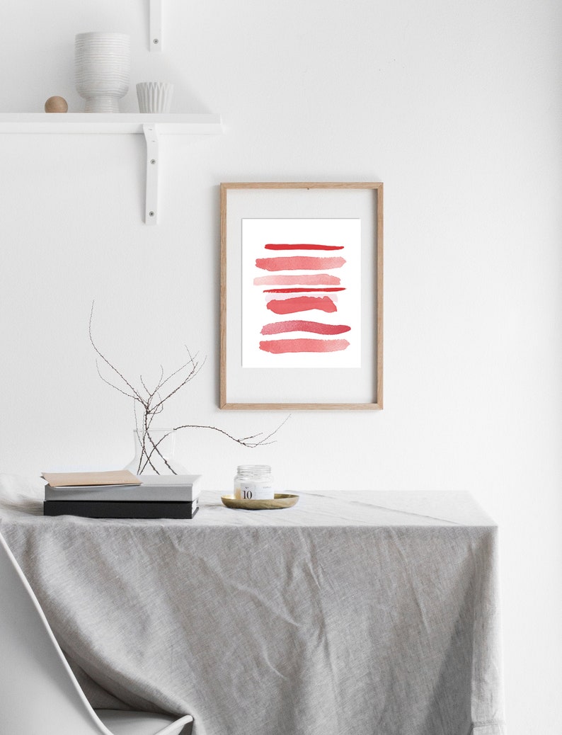 Blush Pink Stripes Print Abstract Art Minimalist Poster Red | Etsy