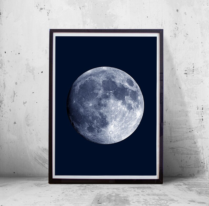 Navy Blue Moon Print Blue White Home Decor Night Sky La - Etsy